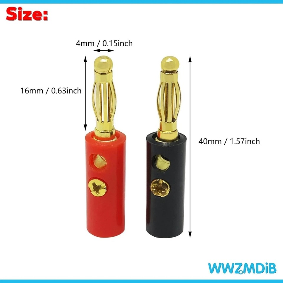 WWZMDiB 4mm Banana Plugs, Gold Plated Stackable Connectors for Speaker ...