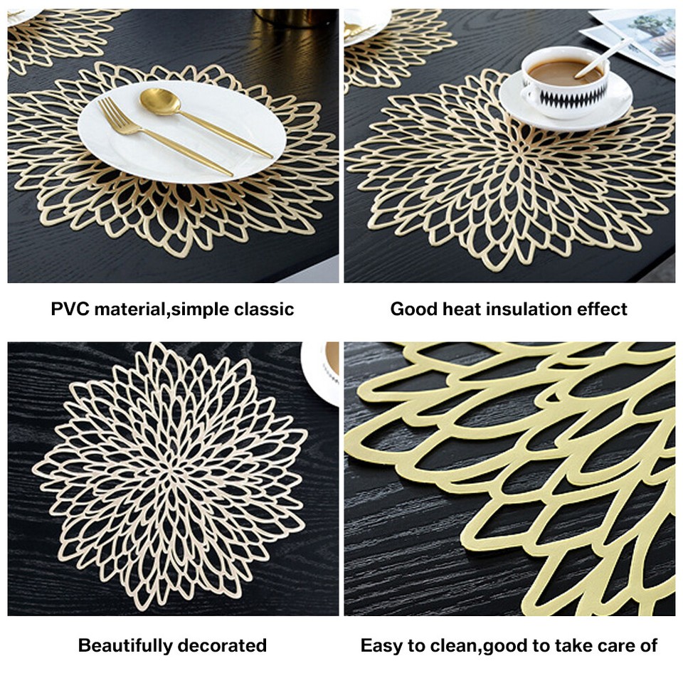 8PCS Gold Placemats Round Place Mat Kitchen Dining Table Mat Wedding ...