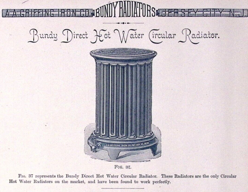 1889 Bundy Direct Hot Water Circular Radiator AA Griffing Co Print Ad ...