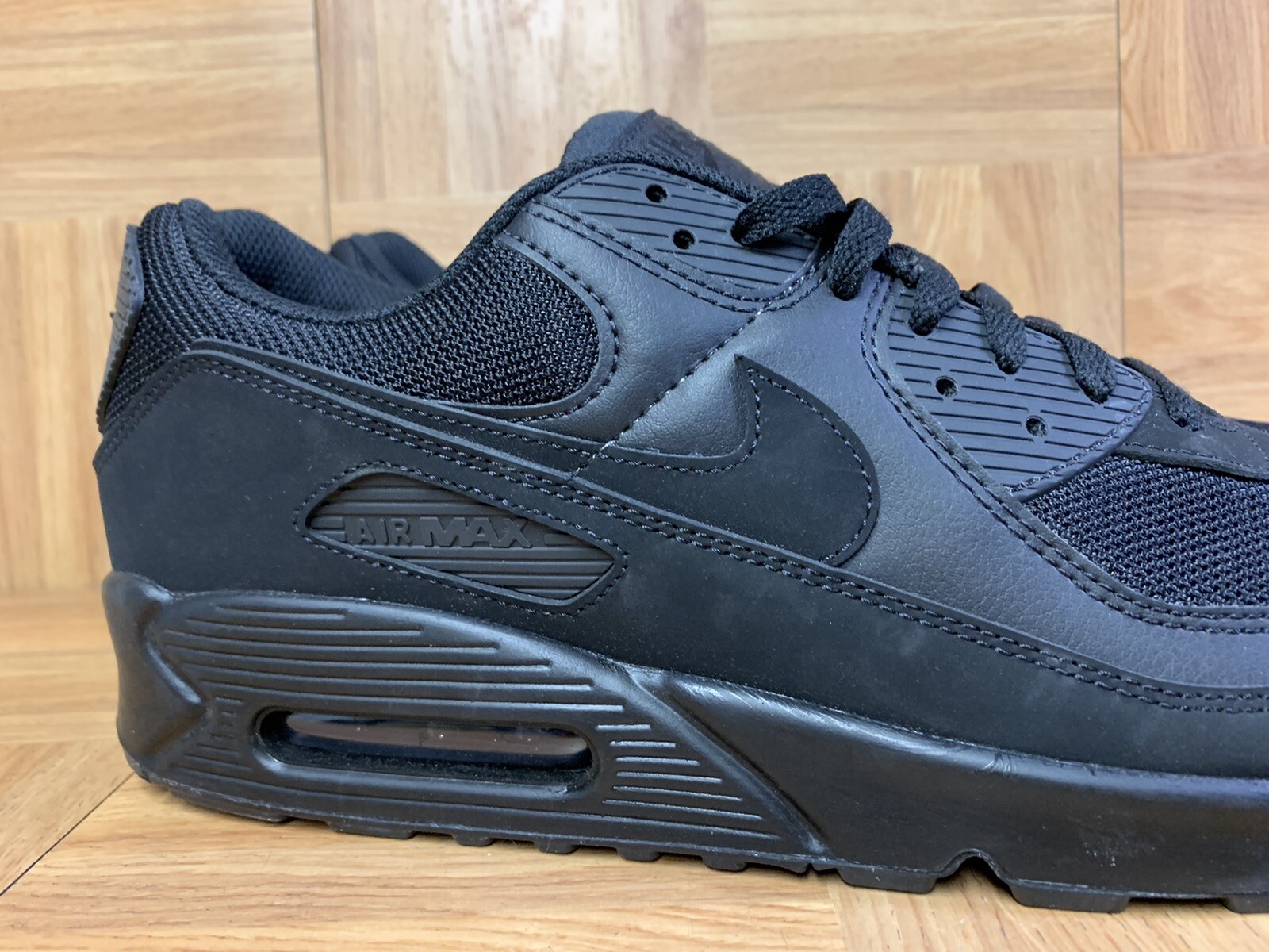 RARE🔥 Nike Air Max 90 Triple Black Leather Retro CN8… - Gem