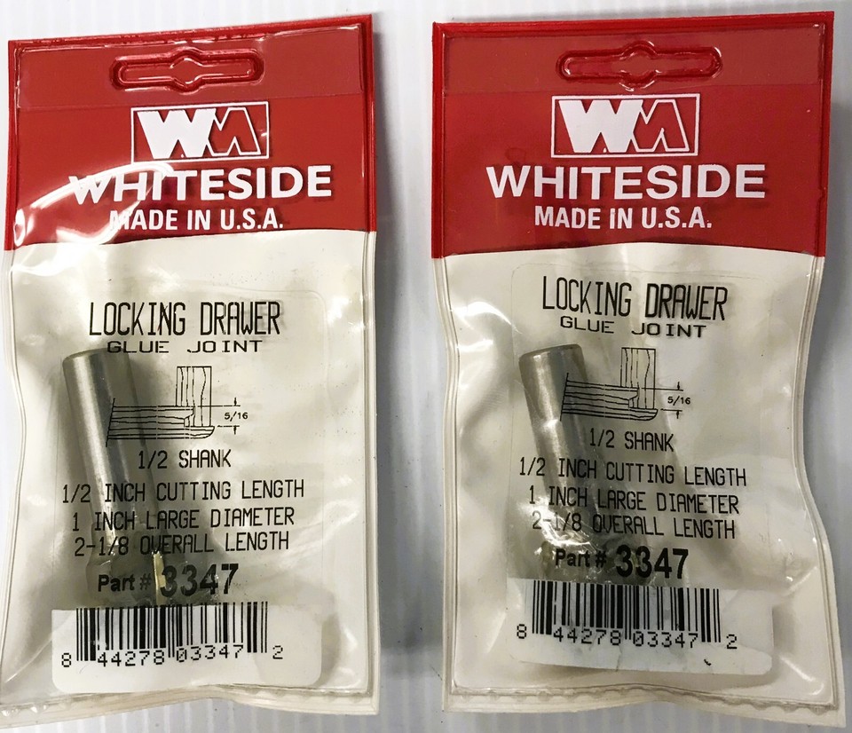 WHITESIDE #3347 LOCKING DRAWER GLUE JOINT BIT 1/2" SH X 1/2" CL X 1" LD ...