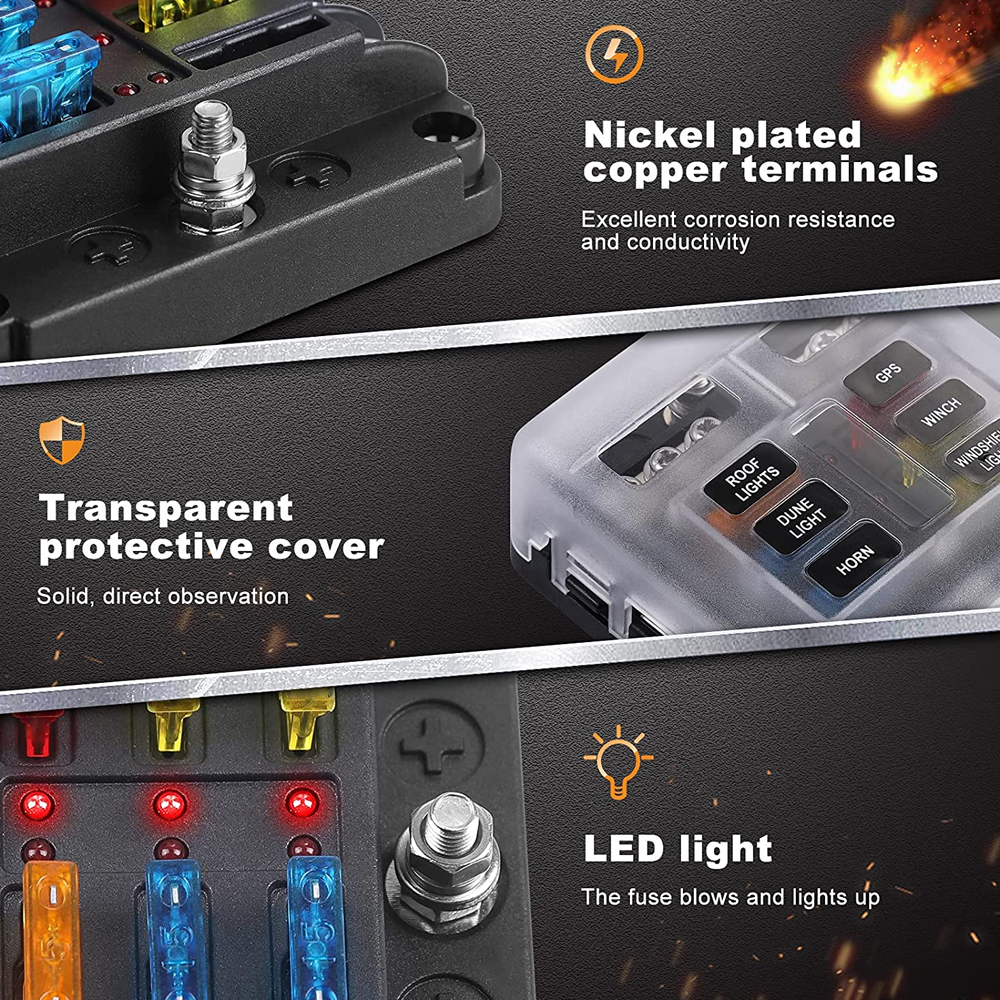 6-Way Circuit Blade Fuse Box Block LED Indicator Car 12V 32V Holder ...