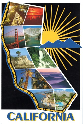 Postcard Map California - California outline filled with pictures Don ...