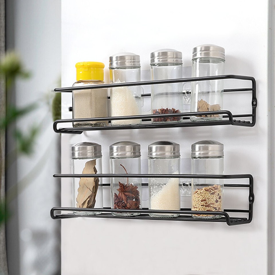 4x Kitchen Metal Spice Herb Jar Rack Cupboard Door Wall Storage ...