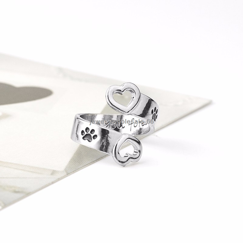 Fashion Paw Print Love Heart Ring Open Adjustable Rings Dog Cat Pet ...
