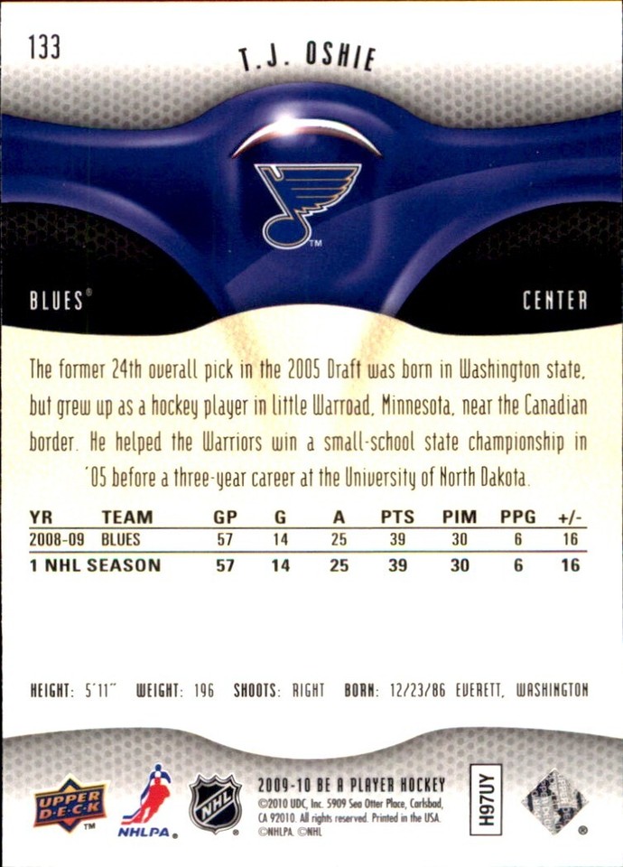 T.J. Oshie ST. LOUIS BLUES 2009-10 Be A Player #133 Upper Deck BAP | eBay
