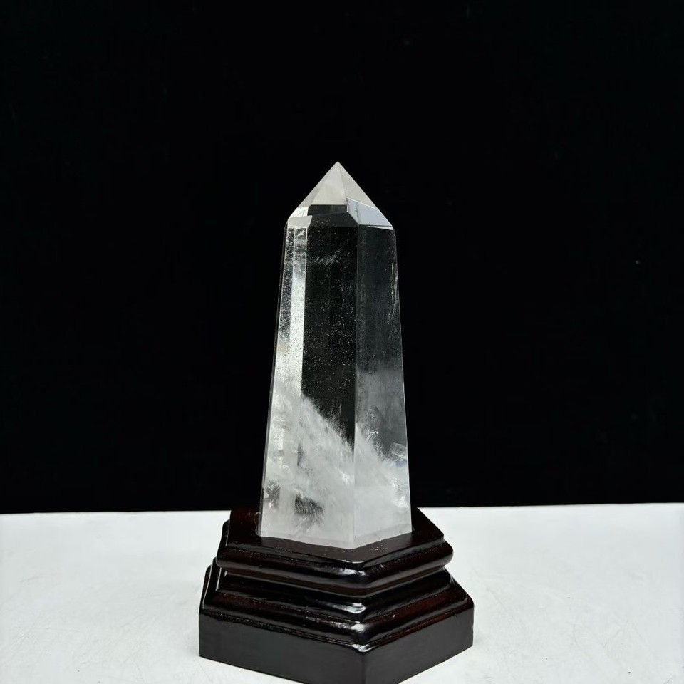 720g Natural Clear Quartz Obelisk Point Crystal Reiki Tower Gem Decor + Stand | eBay
