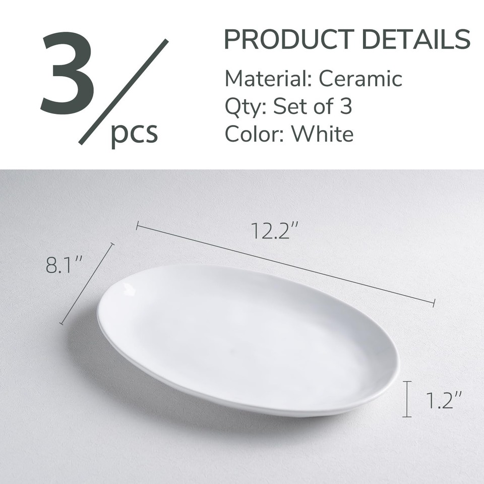 Porcelain Serving Platters, 12 Inch Large Serving Trays, Oval Serving ...