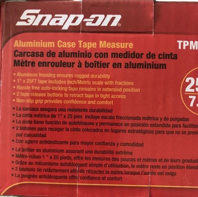 Snap-on Tools Aluminium Case 25 Foot Tape Measure TPMA25EM Ships for ...