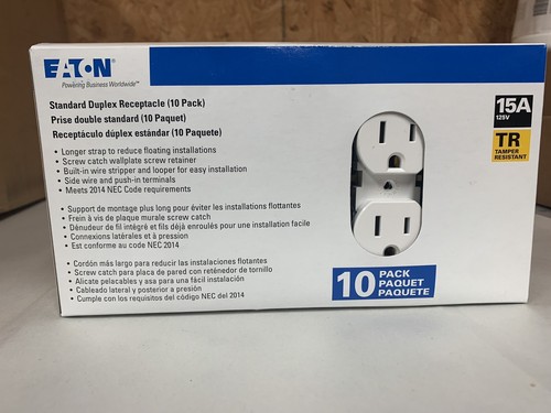 Eaton Standard Duplex Receptacle 270W, 15 A, 2-Pole, 5-15R, White 10 ...