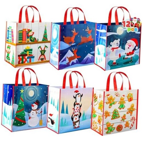 12 PCS Christmas Large Gift Bags with Handles 13.75" x 14", Dark Blue ...