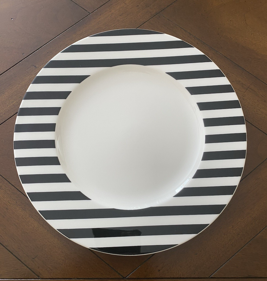 4 Mikasa GLAMOUR Black Stripes HK282 Ultima Super Strong Dinner Plates ...