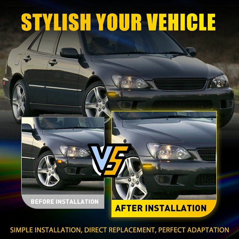 Smoked Amber LED Front Bumper Side Marker Lights For 1998-05 Lexus ...