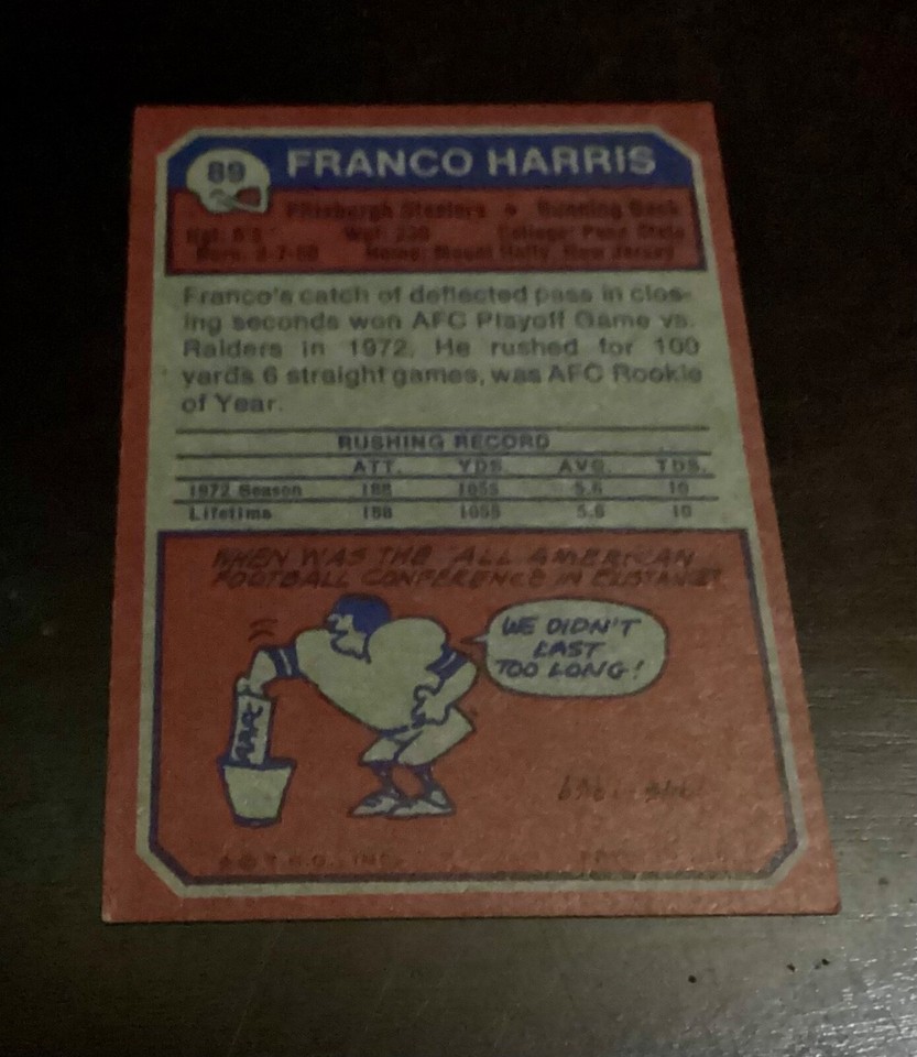 Pittsburgh Steelers 1973 Topps #89 Franco Harris Rookie Card! See ...