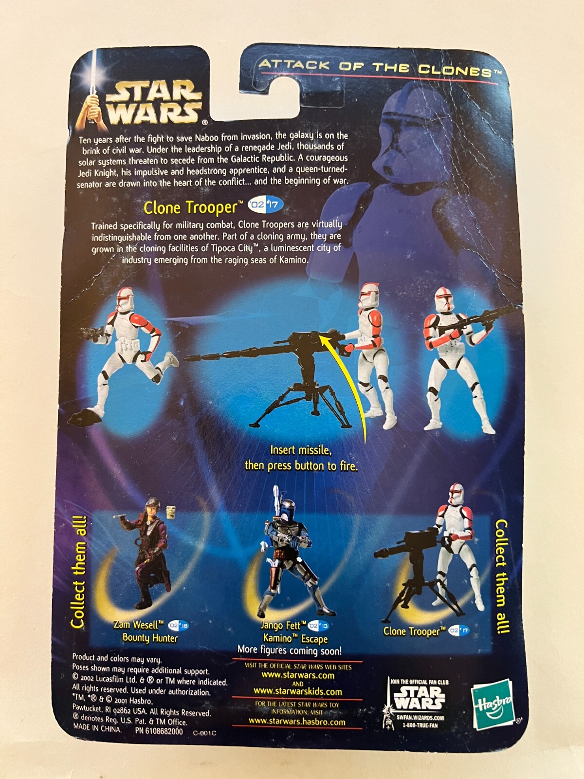 Star Wars Attack of The Clones CLONE TROOPER Action Figure w/Firing ...