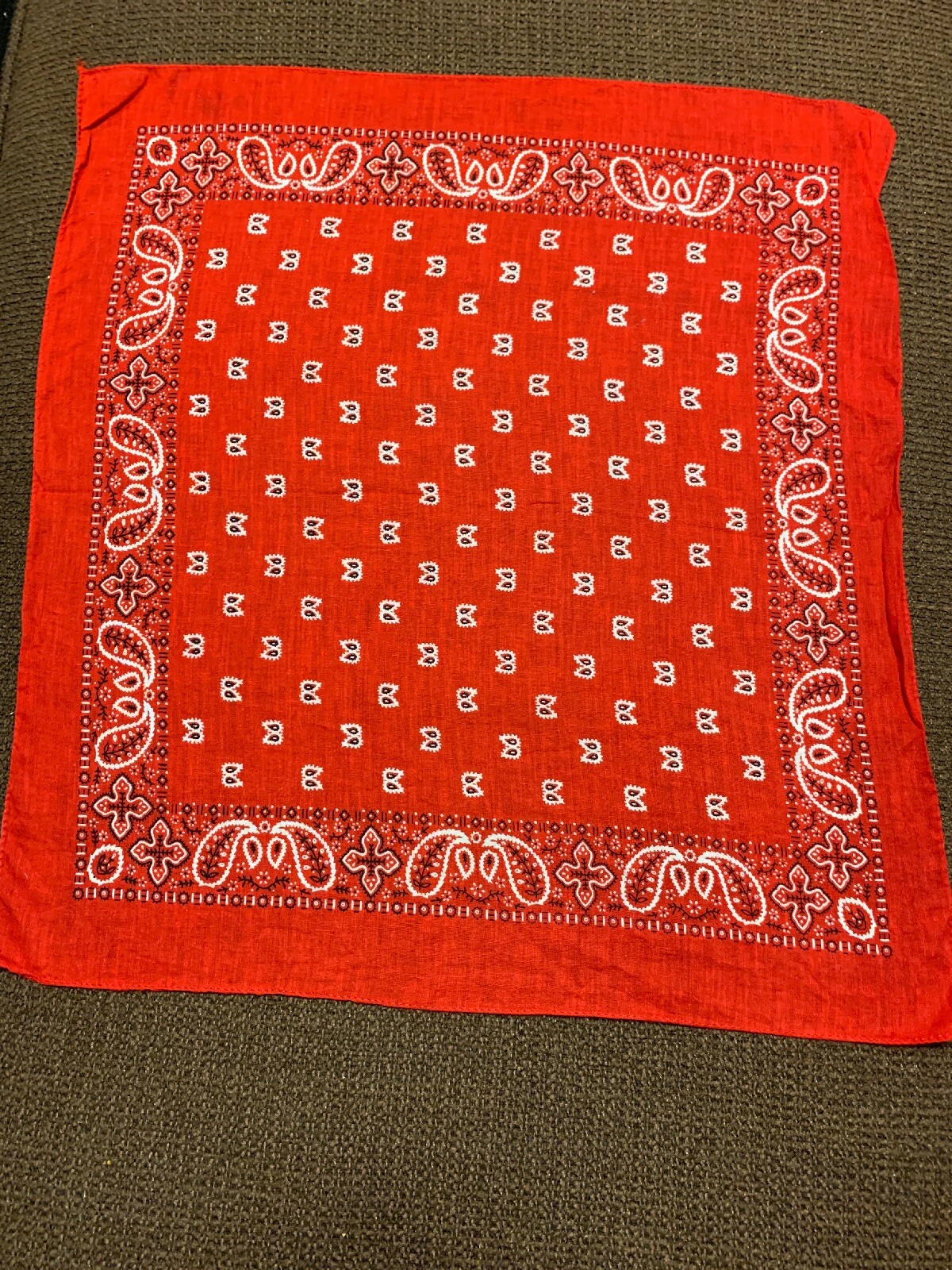 VTG Red Bandana Handkerchief Fast Color USA rare Swirls White Black ...