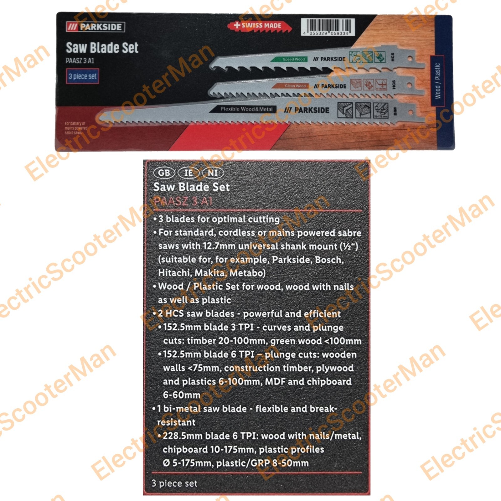 Parkside Saw Blade Set Universal Green Wood Plastic Metal Sabre ...