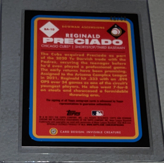 2022 bowman chrome Reginald Preciado ascensions Auto/68 Chicago cubs | eBay