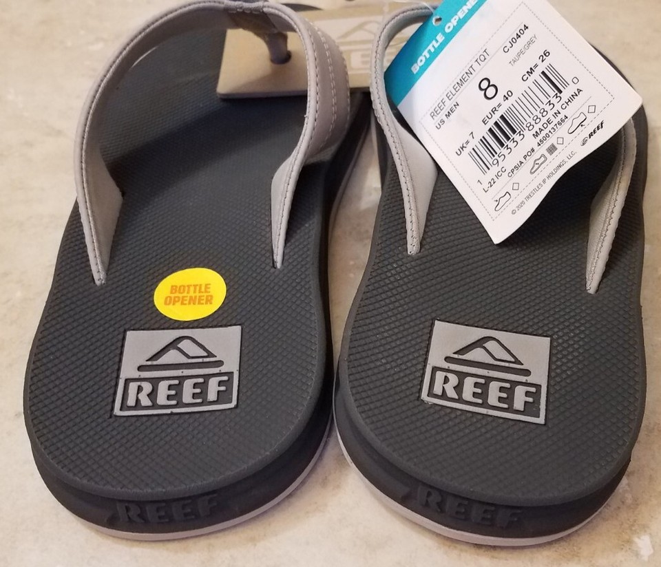REEF Element TQT Flip Flop Sandals Bottle Opener Men sz 8 Grey Taupe ...