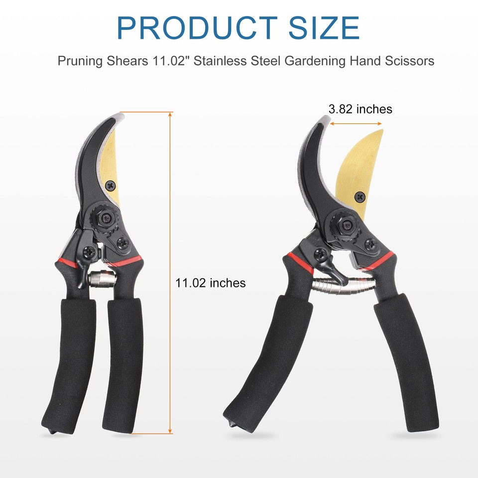 Pruning Shears 11" Stainless Steel Garden Shears with Lock and Spring ...