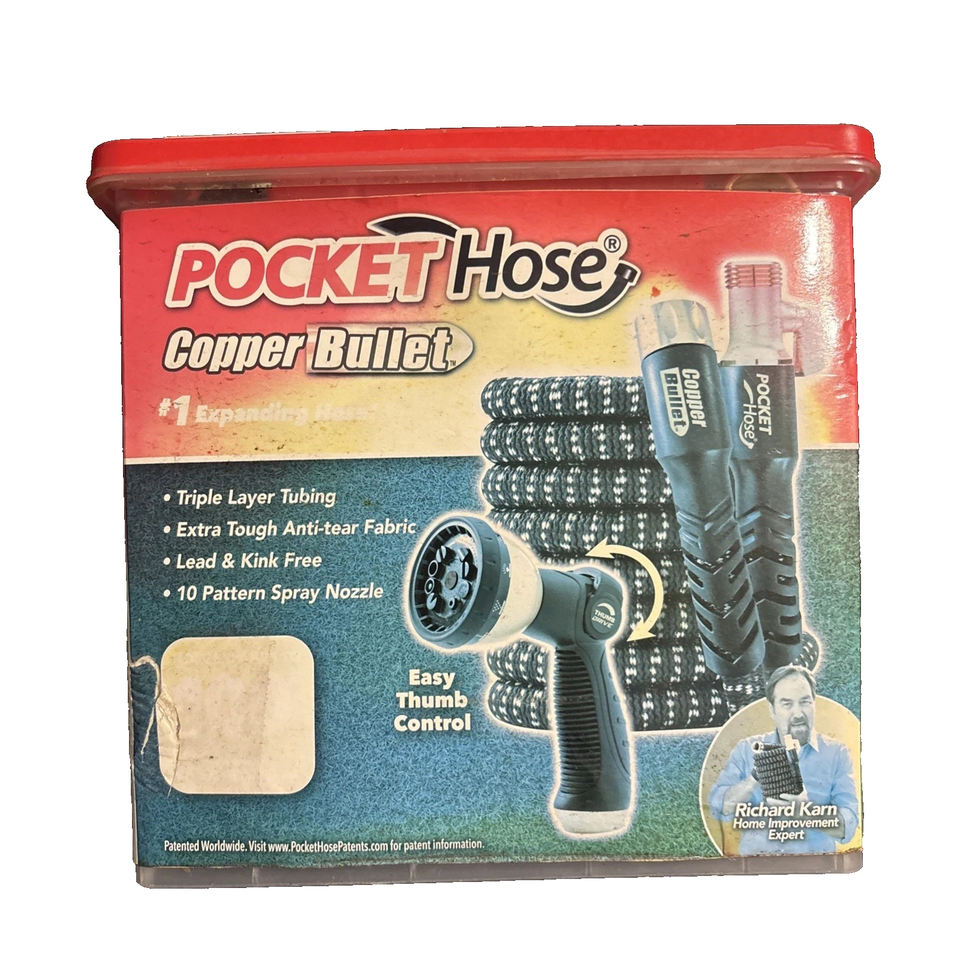 Pocket Hose 100 Ft. 3/4” Copper Bullet with 10 Spray Pattern Sprayer ...