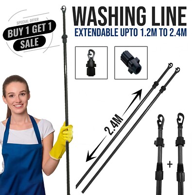 X2 Heavy Duty Clothes Line Prop Telescopic Washing Line Dry Extending ...