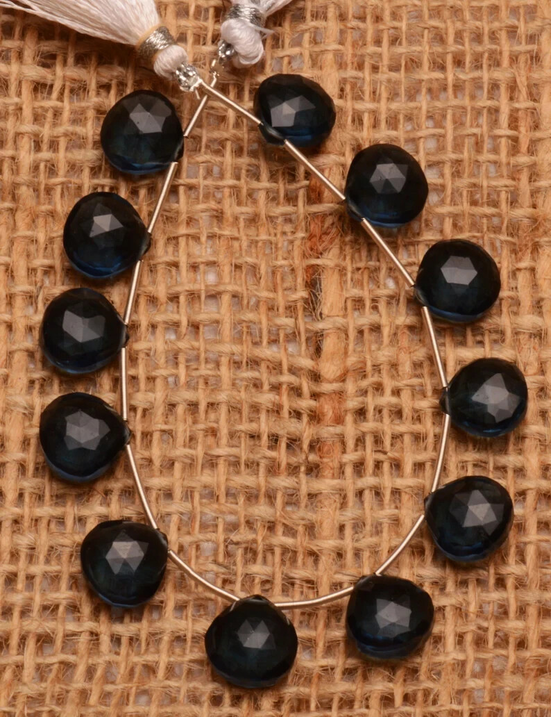 10 Pcs Strand Hydro London Deep Blue Quartz Faceted Briolette Heart ...