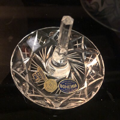 Vintage Clear Cut Glass Ring Jewelry Holder Handcrafted Yugoslavia Hand ...