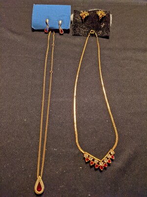 Avon Ruby and Gold Necklaces and Earrings Set | eBay