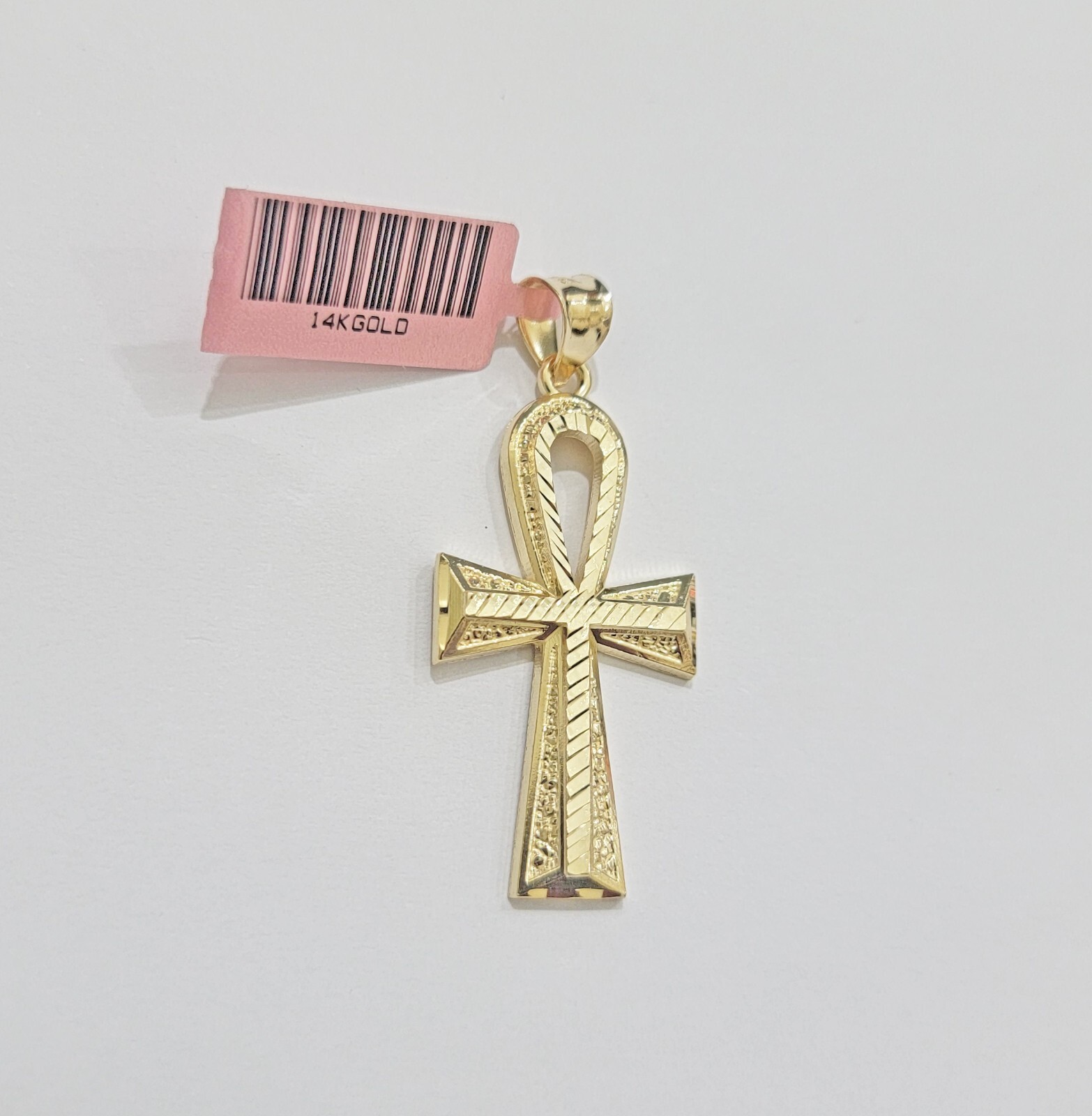 Real 14k Yellow Gold Ankh charm pendant 1.75 Inch Diamond Cuts Charm ...
