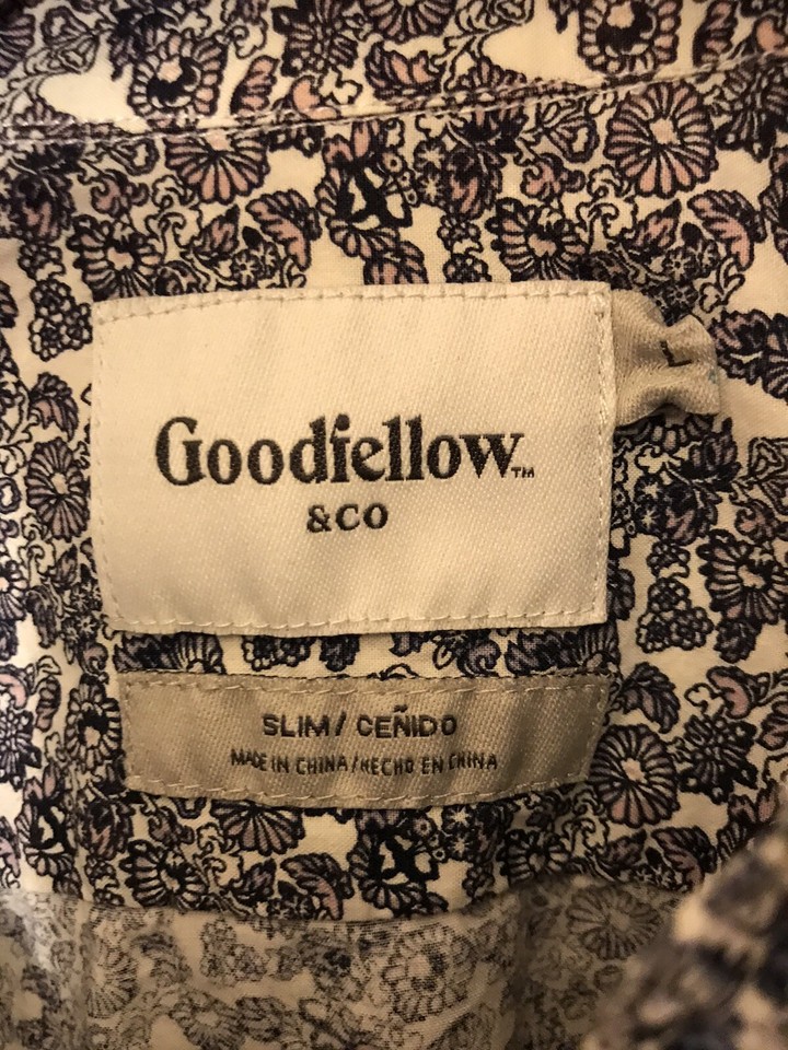 Goodfellow Men Shirt Bottom Down Long Sleeve Size Large Floral Slim ...