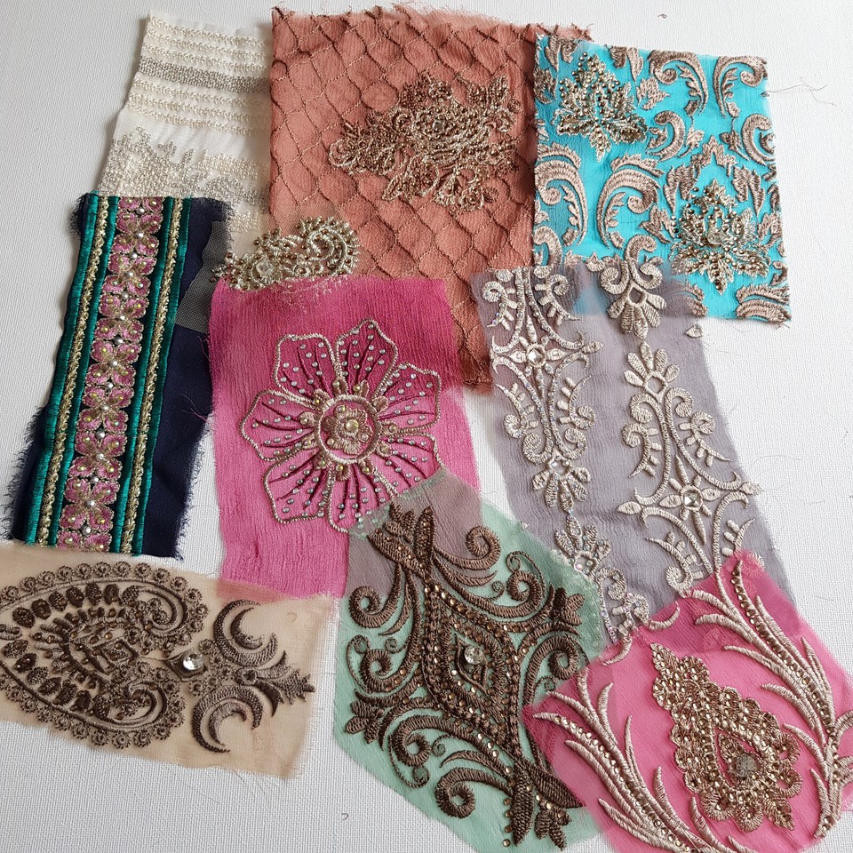 Sari scraps beaded embellished fabric offcuts art projects sequin ...