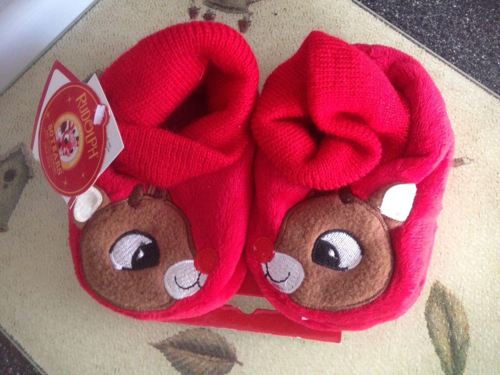 Rudolph The Red Nosed Reindeer Slippers 50 Years and Still Glowing 3-4 ...