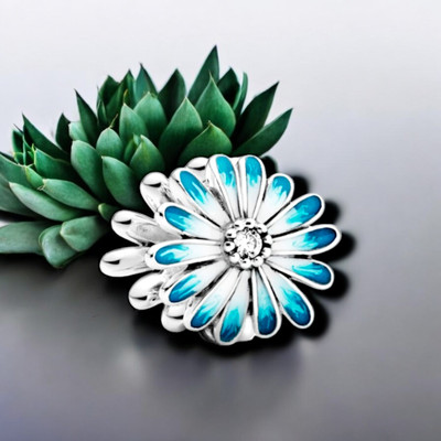 Sterling Flower Daisy Charm Silver 925 Blue Gerber Bracelet Charm | eBay
