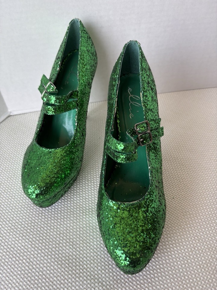 Ellie Women’s Green Glittery Size 9 Double Strap Mary Jane High Heels ...