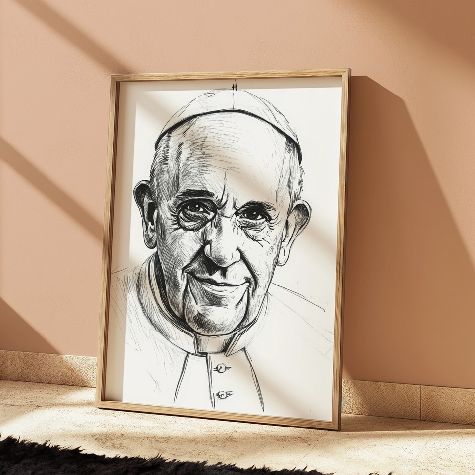POPE FRANCIS DRAWING PRINT PORTRAIT SKETCH 8" x 10" POPE FRANCIS WALL ...
