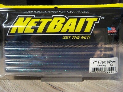 NetBait 7" Flex Worm Soft Plastic Fishing Baits - Junebug Color - 7 Per ...