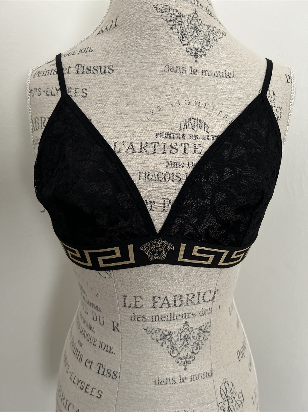 Versace Greca Border Triangle Lace Black Bra Size 3 - Gem