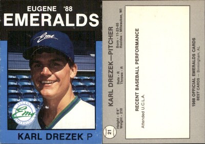 Karl Drezek 1988 Best Eugene Emeralds #21 RC Card Eugene Emeralds | eBay