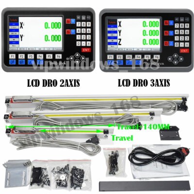 LCD DRO 2/3Axis Digital Readout Linear Glass Scale 5µm for Lathe Mill ...