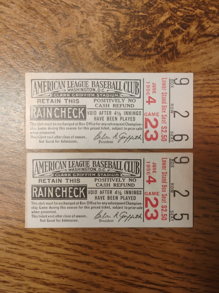 AMERICAN LEAGUE BASEBALL CLUB JUNE 1956 CLARK GRIFFITH STADIUM SENATORS ...