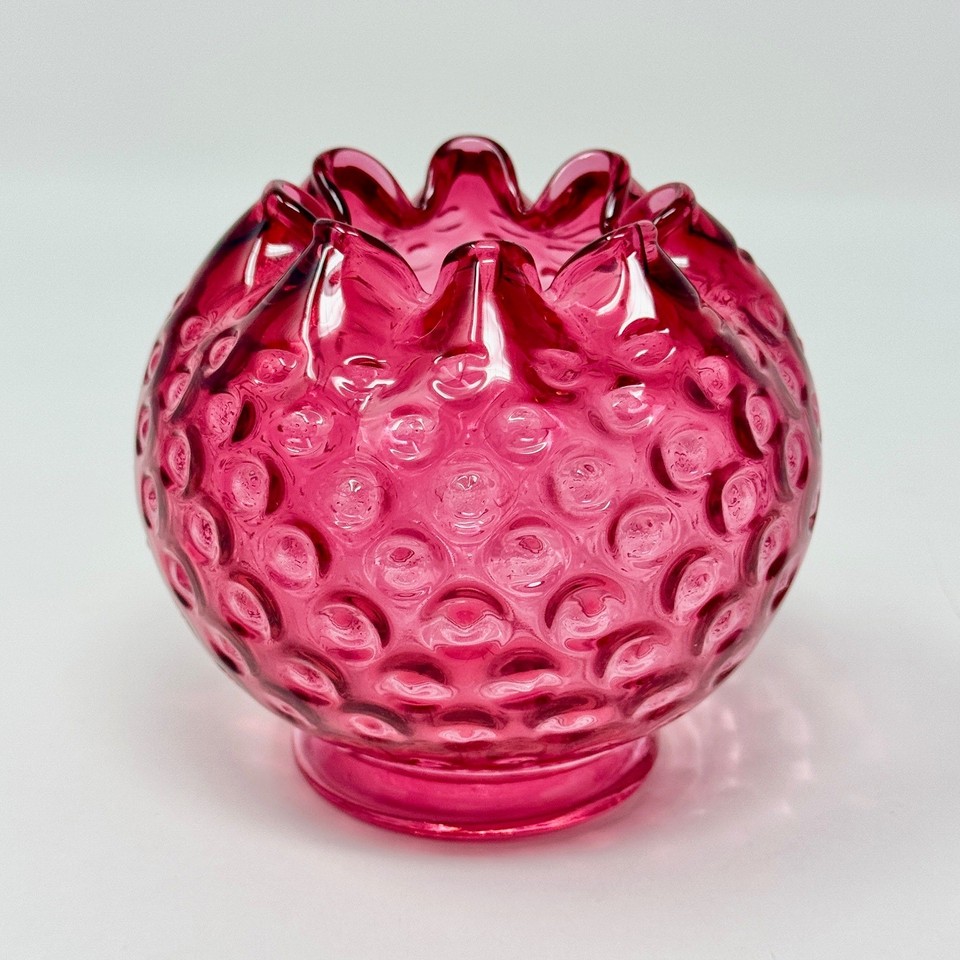Vintage Fenton Ruby Overlay cranberry optic polka dot glass rose bowl ...