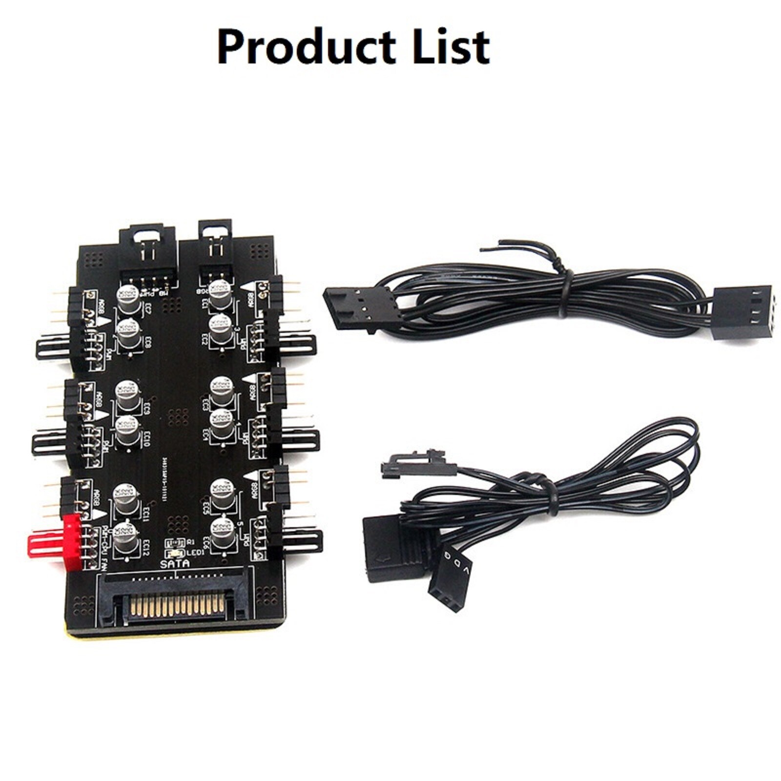 12V SATA 1 To 6 Way PWM /ARGB Device Expander 4-Pin Cooling Fans Hub ...
