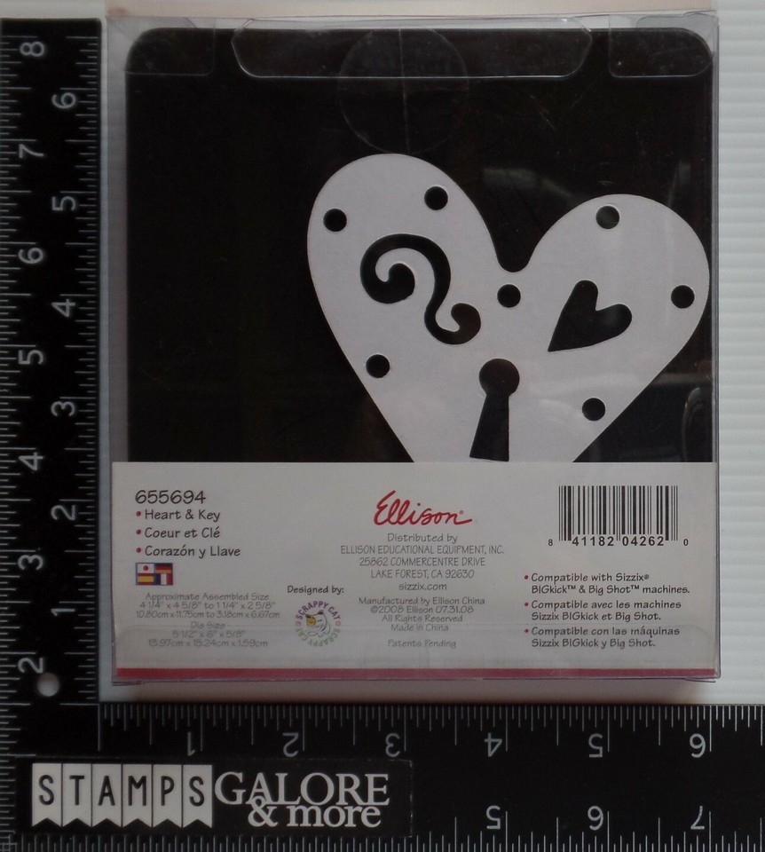 SIZZIX ELLISON PROVO DIE CUTS 655694 BIGZ HEART & KEY TRUE LOVE ...