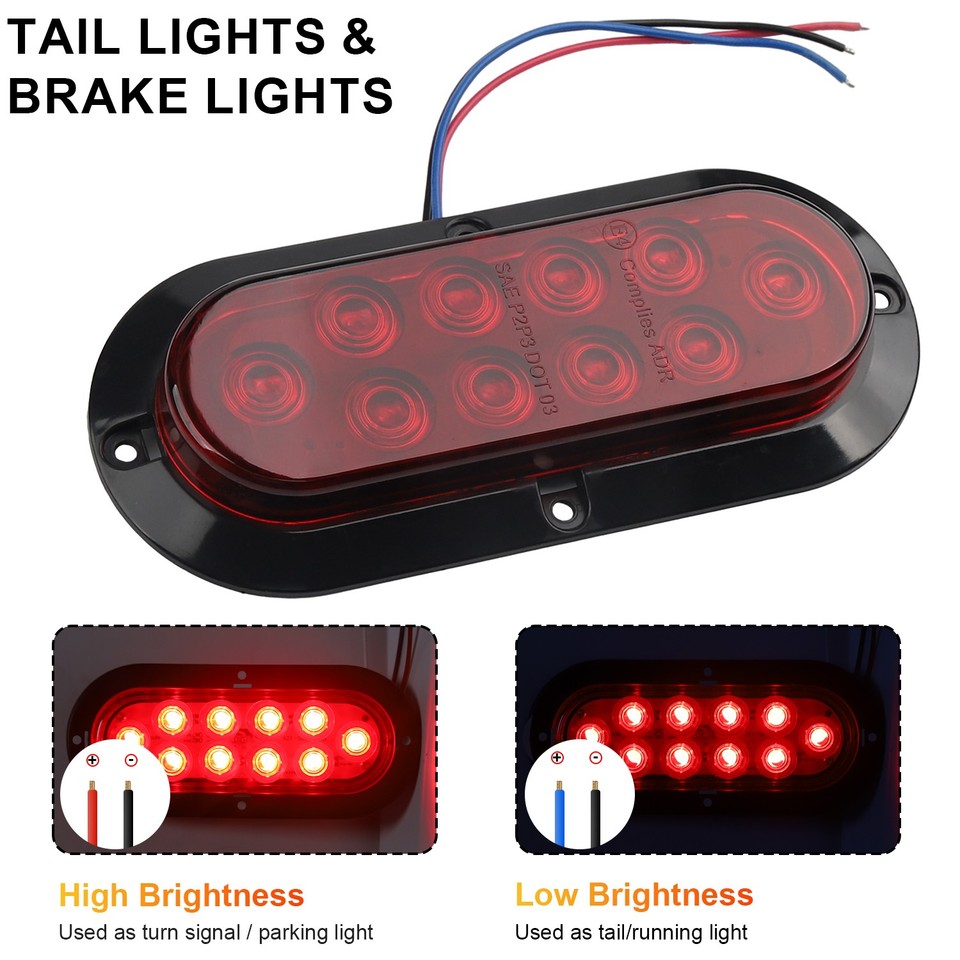 2Pcs LED High Bright Truck Stop Turn Trailer Brake Lights 6"Oval Flush ...