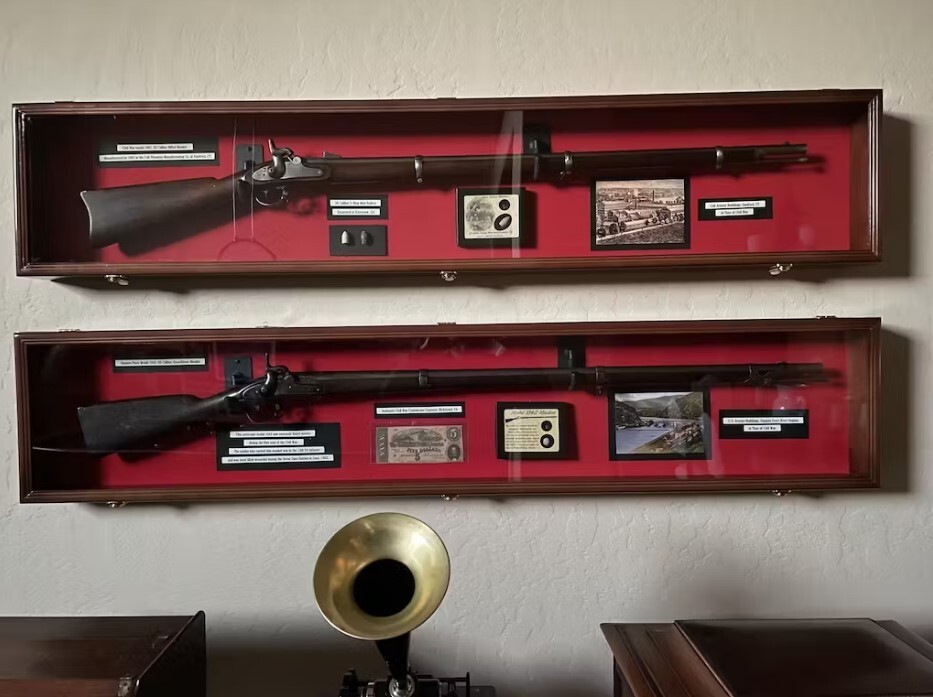 Gun Display Case Cabinet Rifle Cherry Wood Musket Shotgun Pistol Lock ...