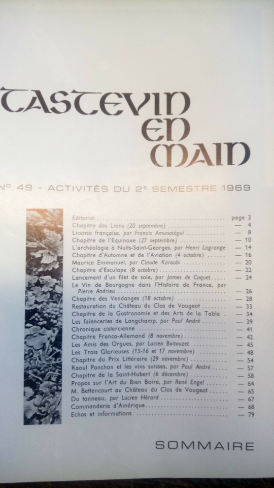 Tastevin In Hand 1970 No 49 Activities Of The 2nd Semester 1969 | eBay UK