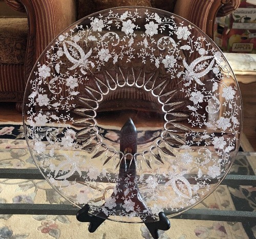 Vintage New Martinsville/Viking etched glass cake plate "Prelude" [10-2 ...
