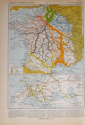 1913 MAP FRANCE RAILWAYS PARIS BORDEAUX ST NAZAIRE ORLEANS BAYONNE ...