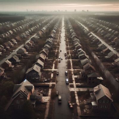 Post Apocalyptic Suburb Abandoned Suburbs Ruins Desolate Houses Poster ...